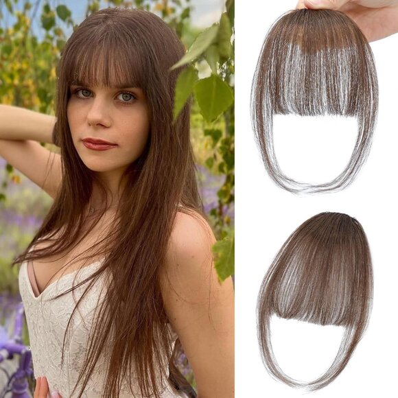 Hair | New Clipin Brown Human Hair Bangs Wispy Air Bangs With Temples ...